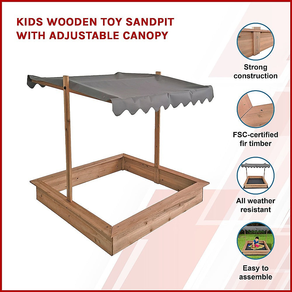 Kids Wooden Toy Sandpit with Adjustable Canopy – Little Infants AU